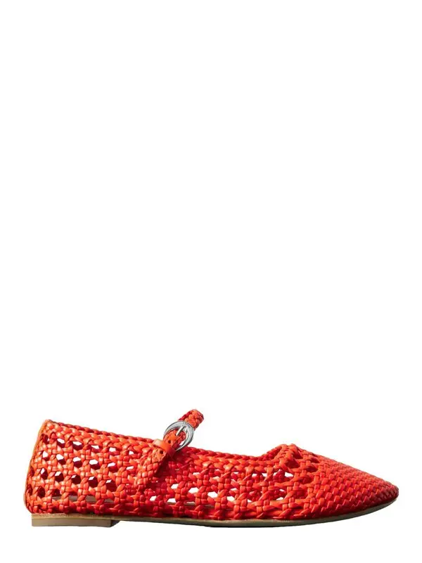 Staud Nell Mary Jane Woven Ballet Flats - Coral Red