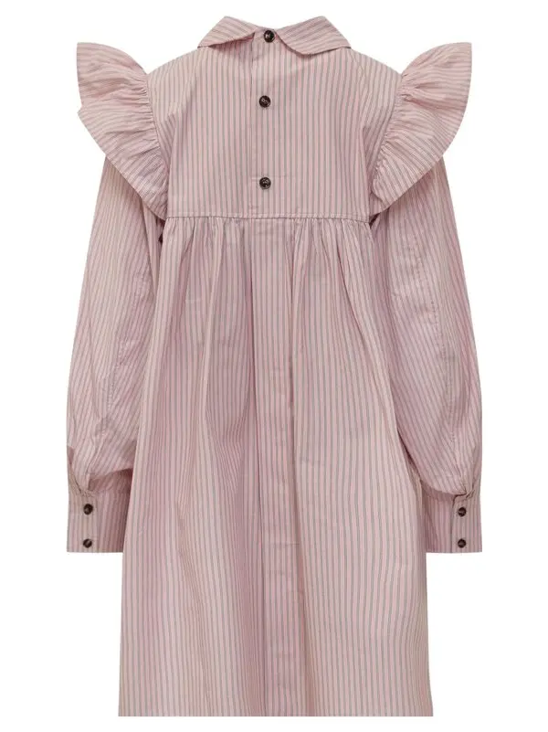 GANNI Mini Shirt Dress With Ruffled Shoulders And Button Back Closure - Nude