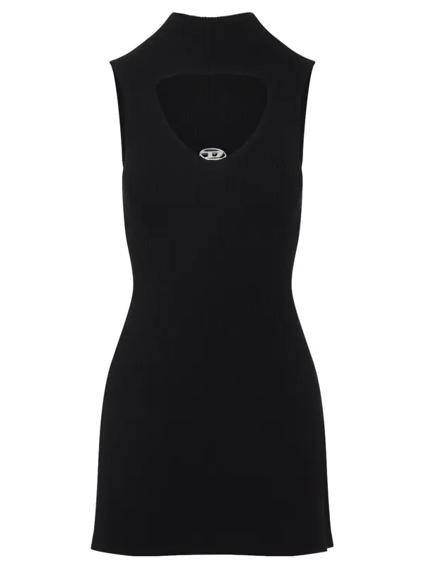 DIESEL® Ribbed Knit Keyhole Neck Mini Dress - Black