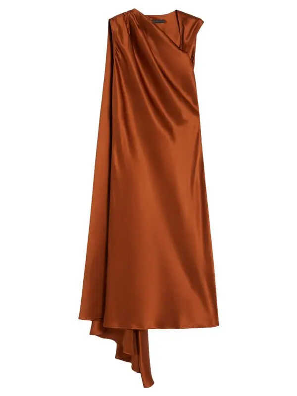Max Mara Silk Satin Asymmetrical Cocktail Dress - Brown Copper