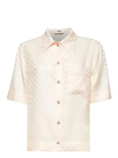Fendi Ff Jacquard Satin Short Sleeve Shirt - Pink