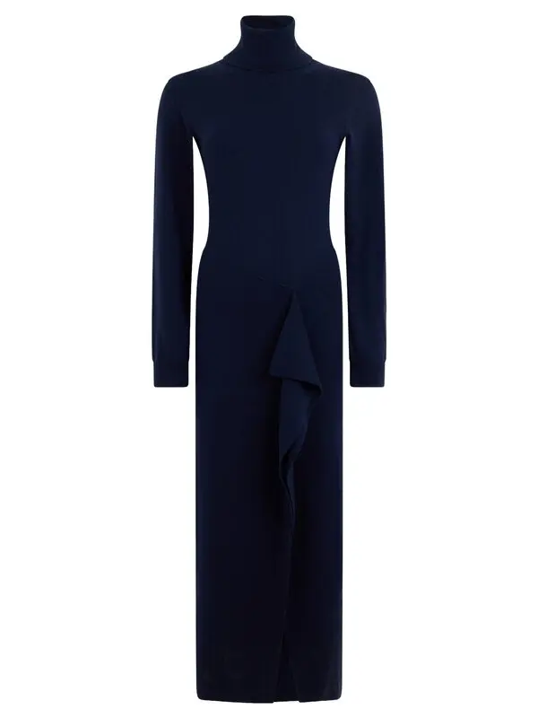P.a.r.o.s.h High Neck Ruffled Knitted Dress - Dark Blue
