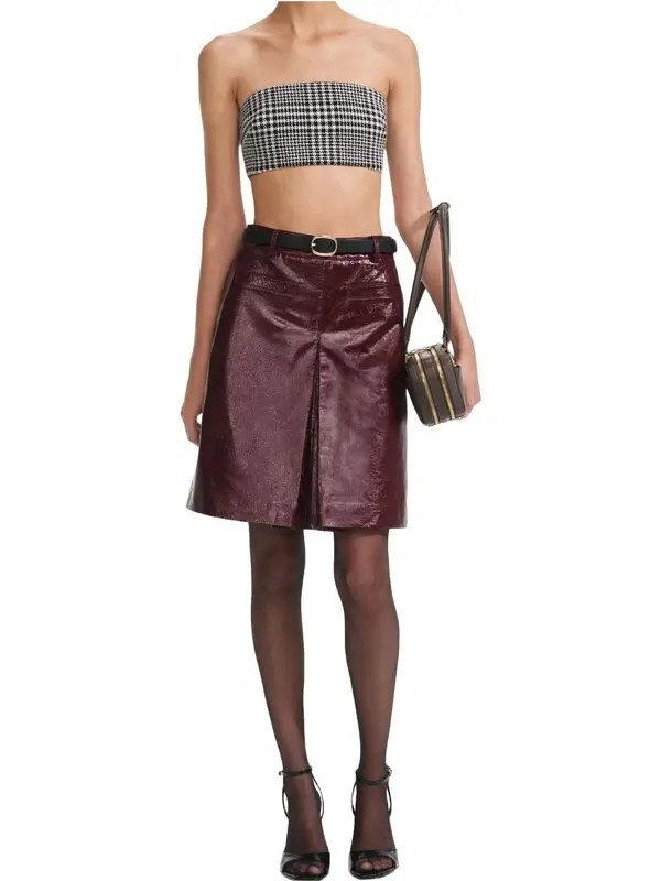 SELF-PORTRAIT Leather Mini Skirt - Burgundy Red