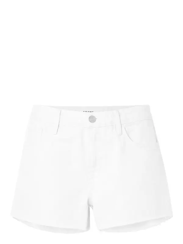 FRAME Le Grand Garcon Frayed Denim Shorts - White