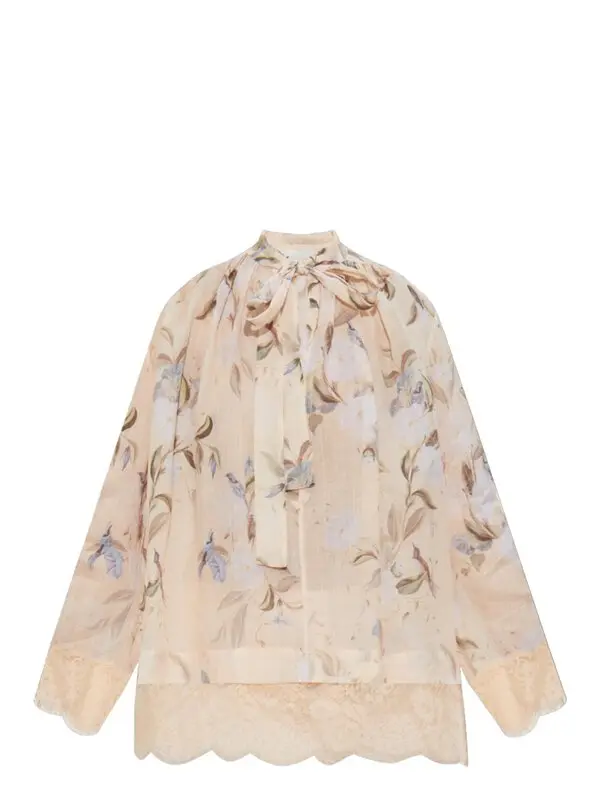 Zimmermann Cascadian Lace-trimmed Floral Blouse - Nude