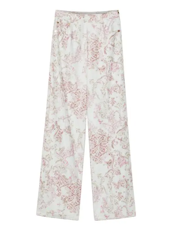 FORTE_FORTE High-waisted Printed Denim Trousers - White