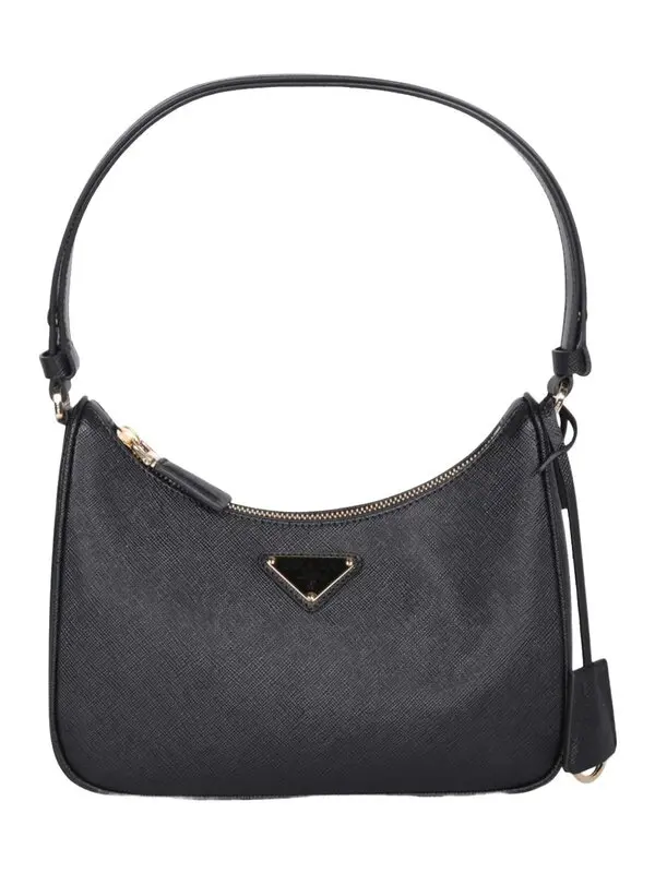 Prada Zipper Handbag With Adjustable Handles And Triangle Logo - Black