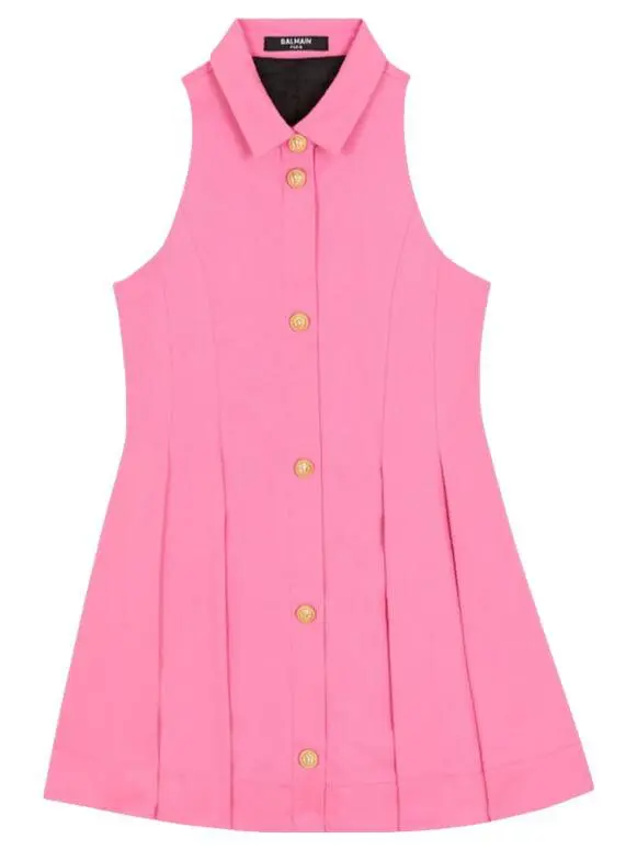 Balmain Sleeveless Flared Dress With Gold Buttons - Pink