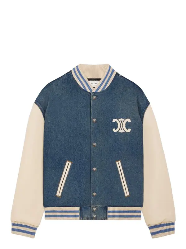 Celine Loose Triomphe Teddy Jacket In Trail Wash Denim - Blue