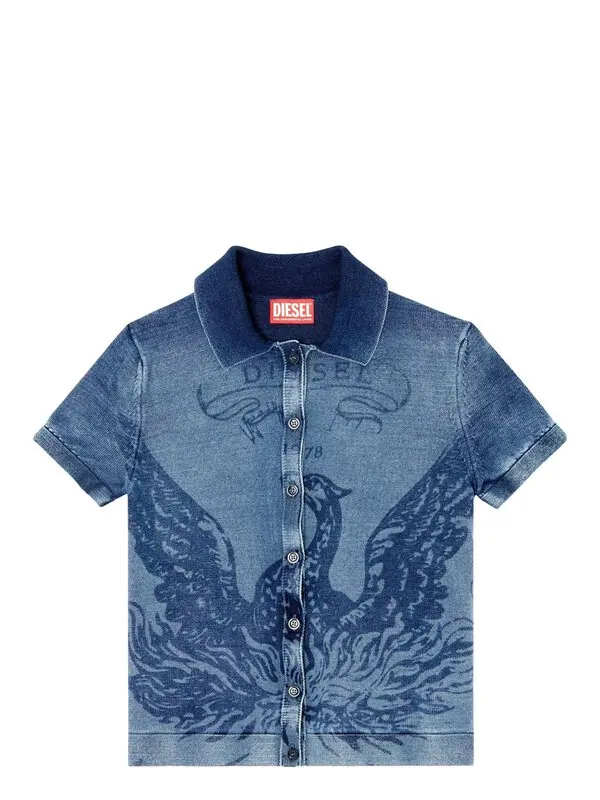 DIESEL® M-fenny Denim Short-sleeve Shirt With Graphic Print - Medium Blue