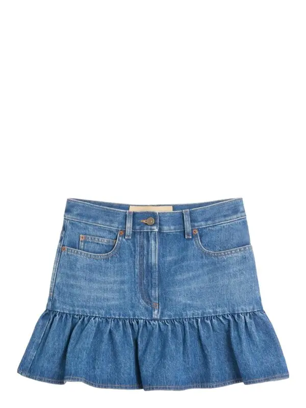 Valentino Garavani Ruffled Hem Denim Skirt - Blue