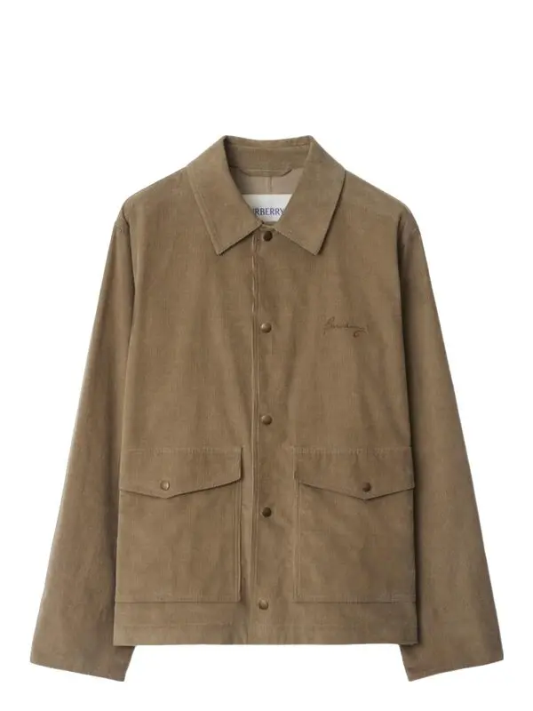 Burberry Corduroy Jacket With Embroidered Logo - Brown
