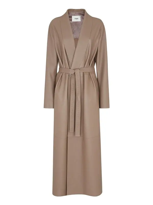 Fendi Belted Waist Leather Coat - Green
