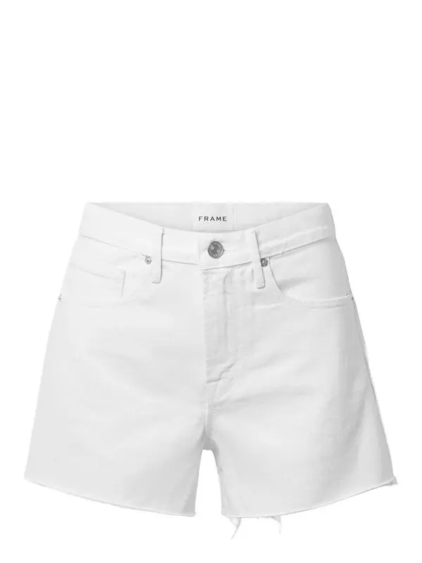 FRAME High-waisted Denim Shorts With Frayed Hem - White