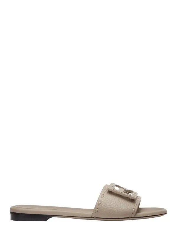 Fendi Baguette Logo Patch Slides - Dove-grey