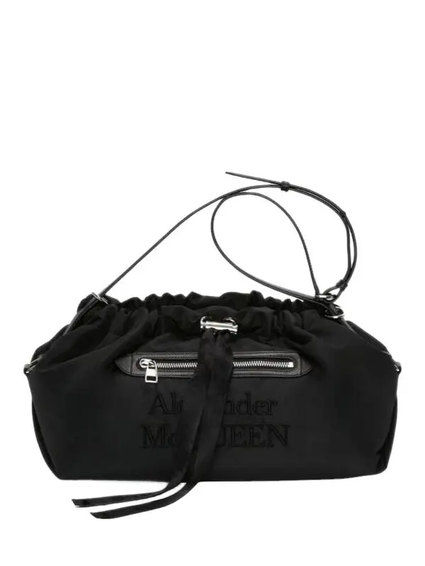 Alexander McQueen Logo Embroidered Shoulder Bag - Black