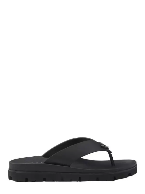 Prada Rubber Thong Sandals With Enamel Logo - Black