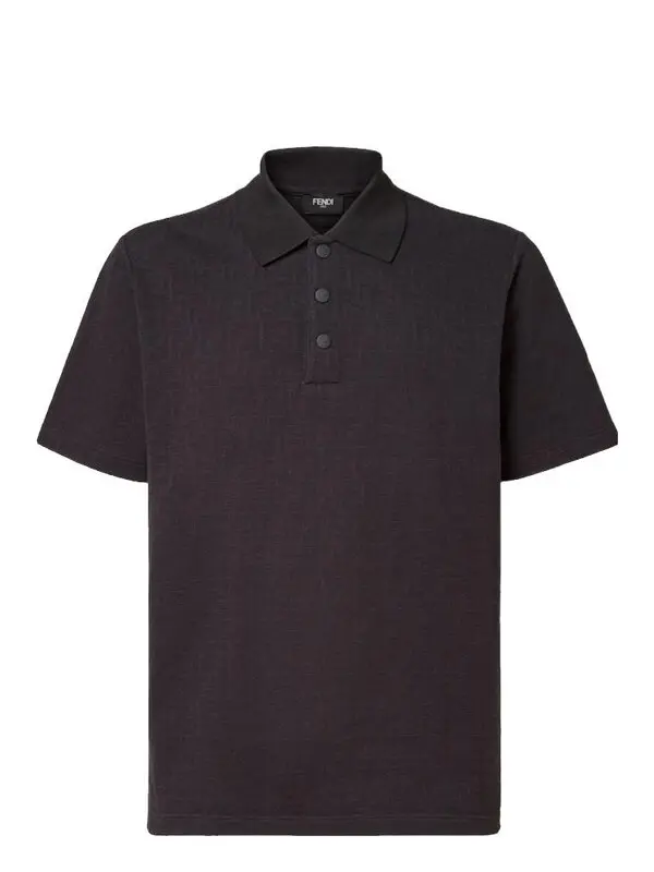 Fendi Piqué Ff Jacquard Polo Shirt - Black