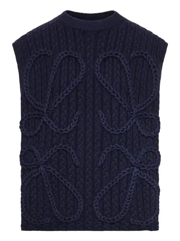 Loewe Anagram Cable Knit Sweater Vest - Navy Blue