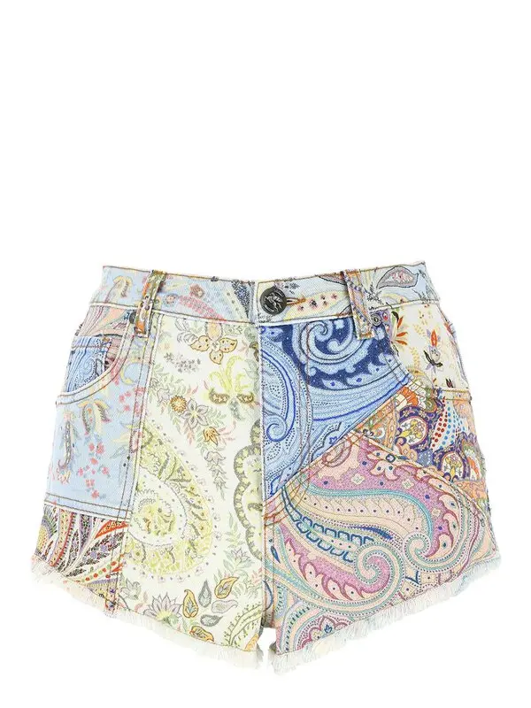 Etro Paisley Fitted Denim Shorts - Multicolor