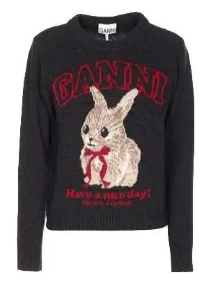 GANNI Graphic Knitted Sweater - Phantom Black