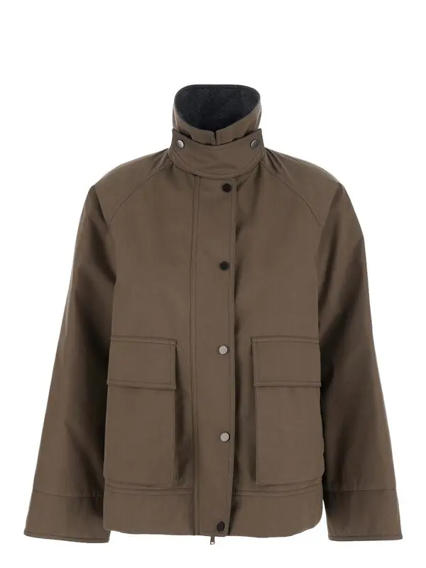 Brunello Cucinelli High Neck Jacket With Press Studs And Patch Pockets - Grey