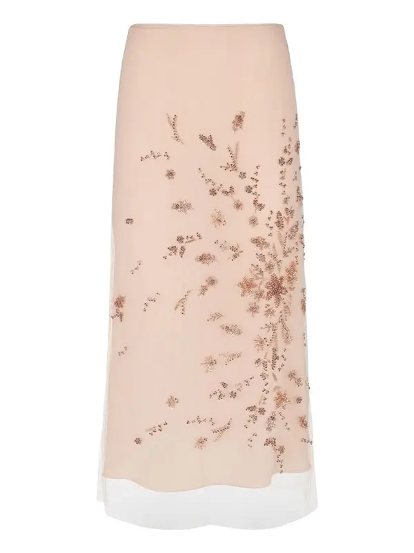 Fendi Embellished Floral Midi Tulle Skirt - Pink