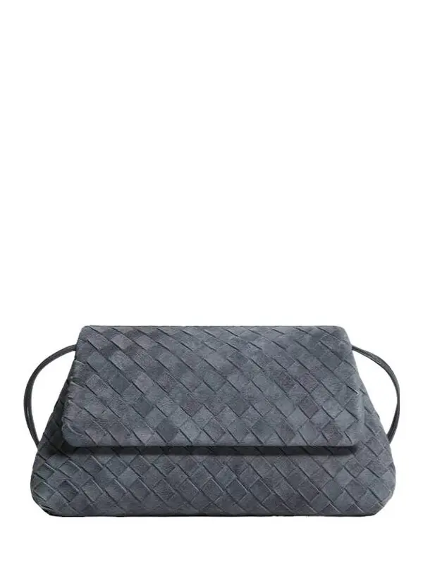Bottega Veneta Giorno Intrecciato Suede Shoulder Bag - Gray