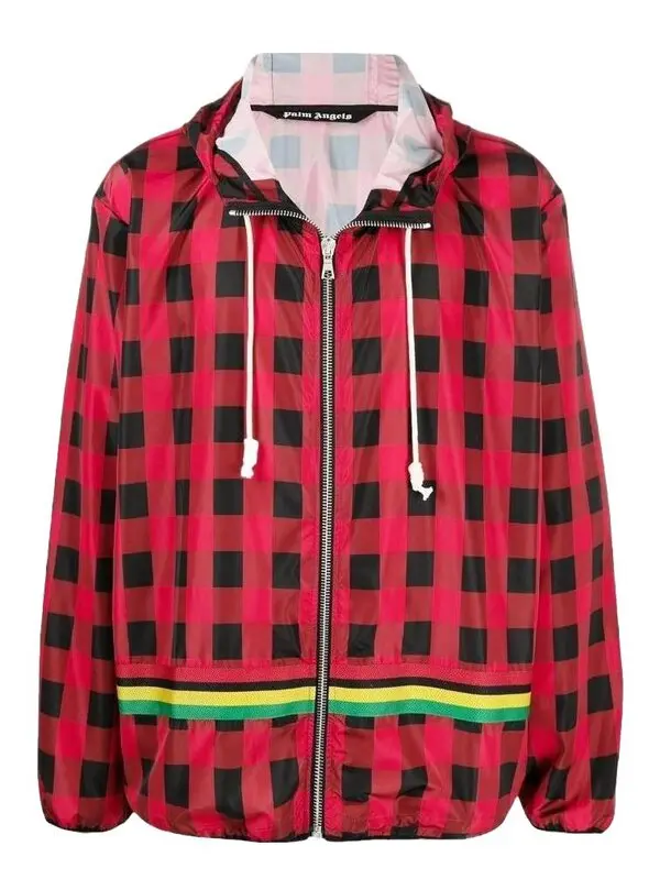 Palm Angels Checkered Hooded Zip-up Jacket - Red