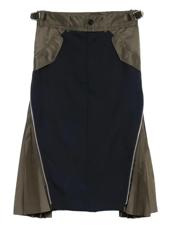 Sacai Panelled Pleated Midi Skirt - Black
