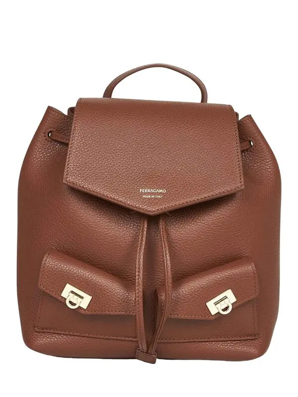 FERRAGAMO Drawstring Flap Backpack - Brown