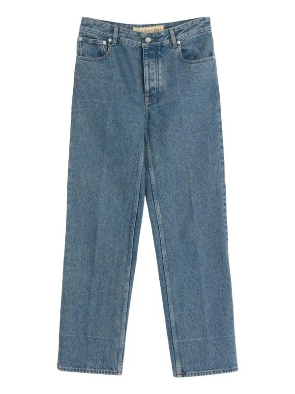Valentino Garavani Straight Leg Jeans With Logo Patch - Blue