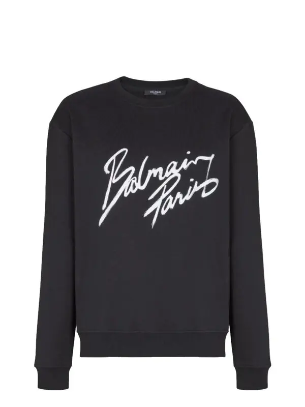 Balmain Logo Print Crewneck Sweatshirt - Black