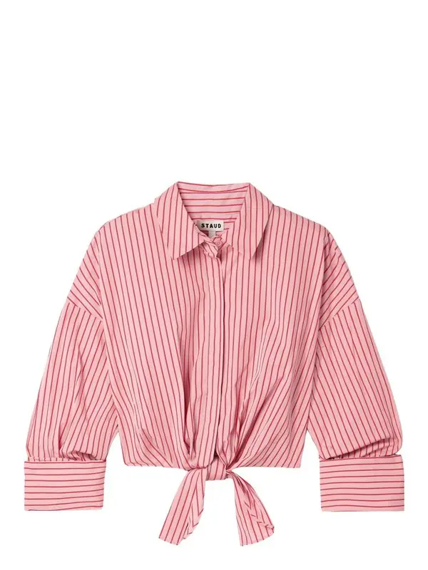 Staud Lisa Striped Shirt With Front Tie - Pink