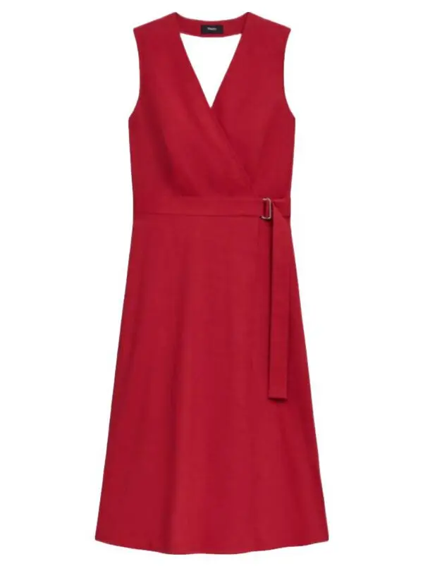 Theory Sleeveless A-line Wrap Dress In Stretch Good Linen - Cherry