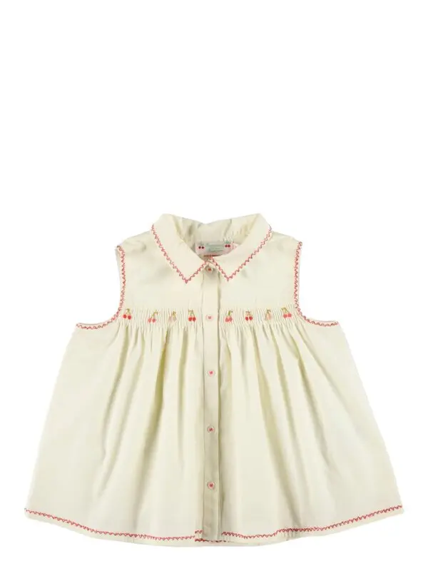 Bonpoint Sleeveless Cherry Embroidered Top - White
