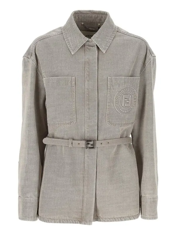 Fendi Belted Waist Denim Jacket - Toffee