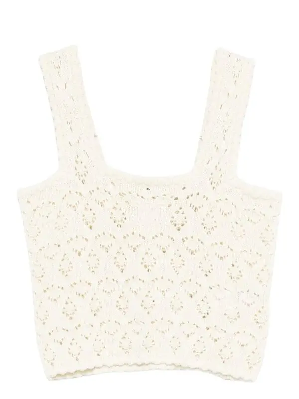 Celine Cotton Pointelle Knit Sleeveless Top - White