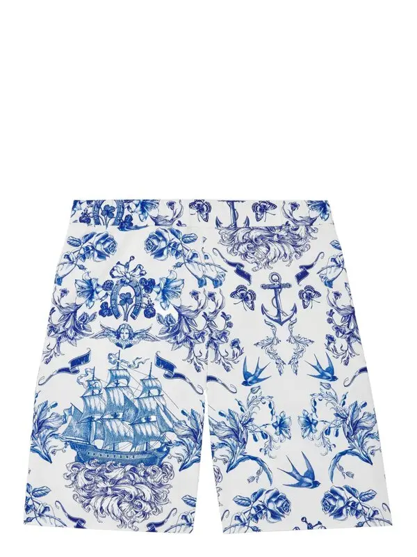 Alexander McQueen Graphic Print Bermuda Shorts - Ivory/navy Blue