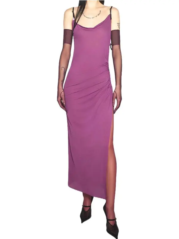 MUGLER Side-split Draped Maxi Dress - Purple
