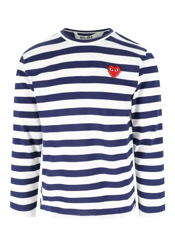 Play Comme Des Garcon Embellished Striped Jumper - White