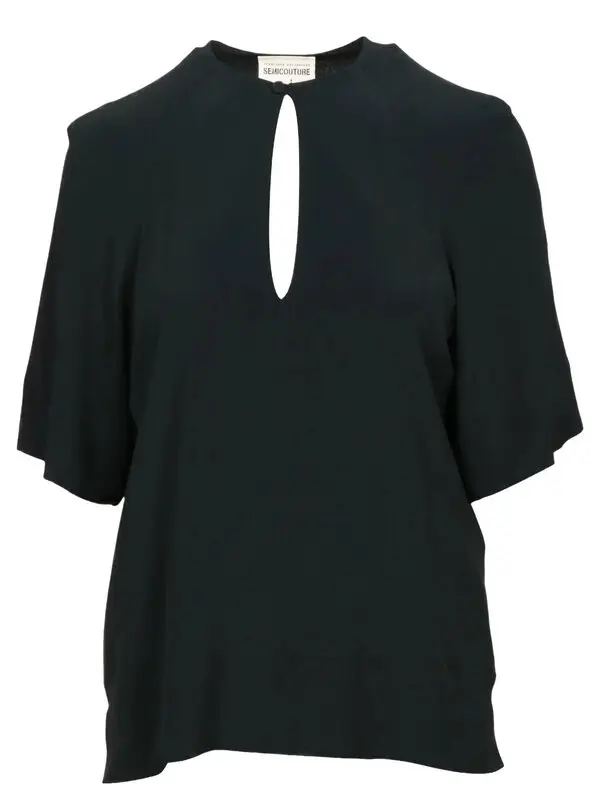 SEMICOUTURE Keyhole Neckline Top With Slit Hem - Black