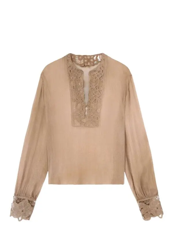 Ermanno Scervino Sheer Carved Plastron Blouse - Nude