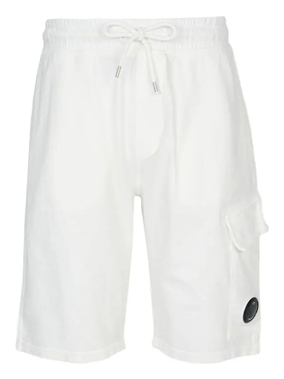 C.P. COMPANY Cargo Fleece Shorts With Drawstring And Belt Loops - White
