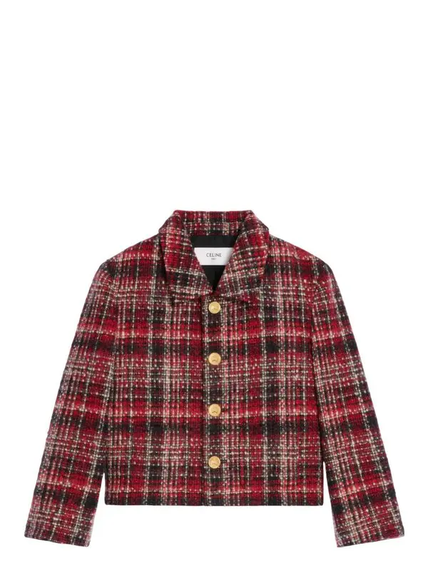 Celine Charlotte Jacket In Check Wool - Red
