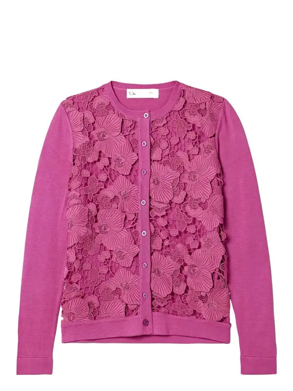Oscar De La Renta Lace-trimmed Silk Blend Cardigan - Pink