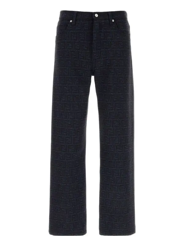 Fendi Ff Jacquard Straight-leg Jeans - Black
