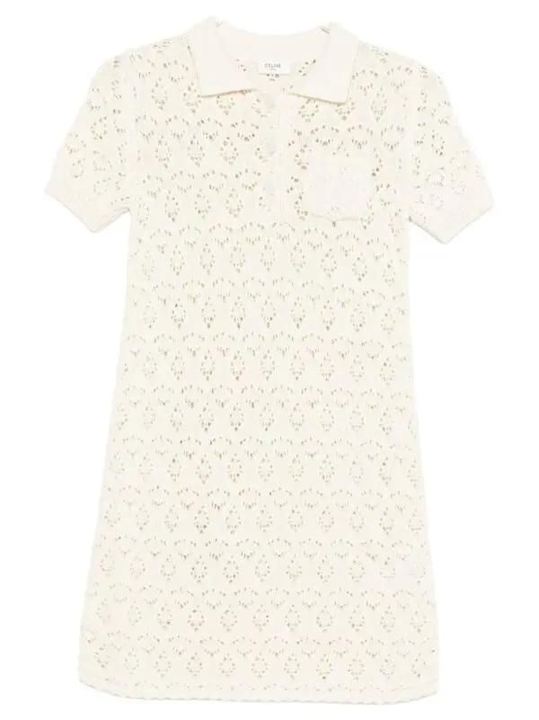 Celine Cotton Pointelle Mini Dress - White
