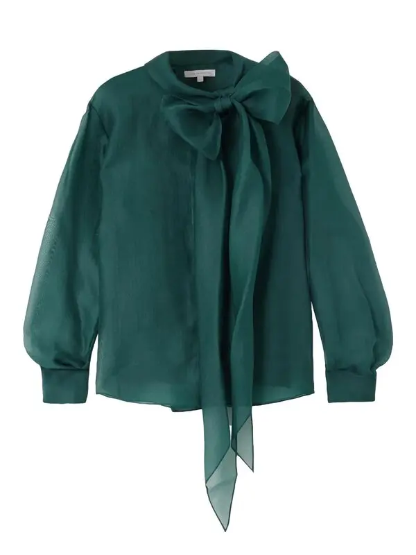 Carolina Herrera Silk Organza Bow Tie Shirt - Forest Green