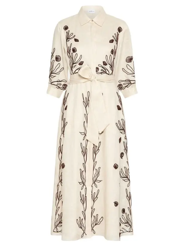 Marella Embroidered Linen Shirt Dress - Off White